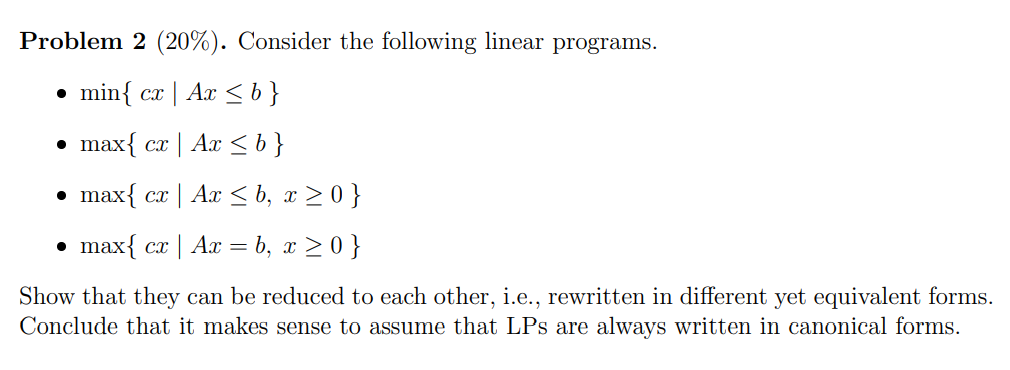 Solved Problem 2(20%). Consider the following linear | Chegg.com