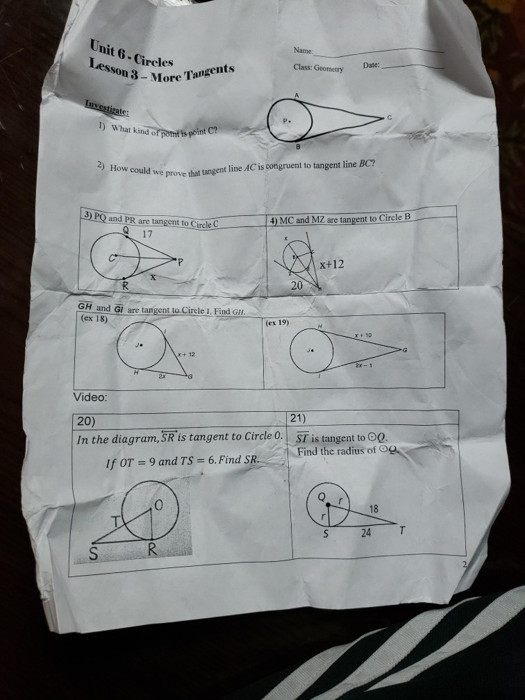Solved Unit 6- Circles ae Name: Date: Class: Geometry More | Chegg.com