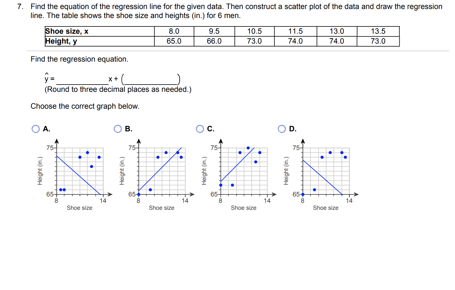 Solved 7. Find the equation of the regression line for the | Chegg.com