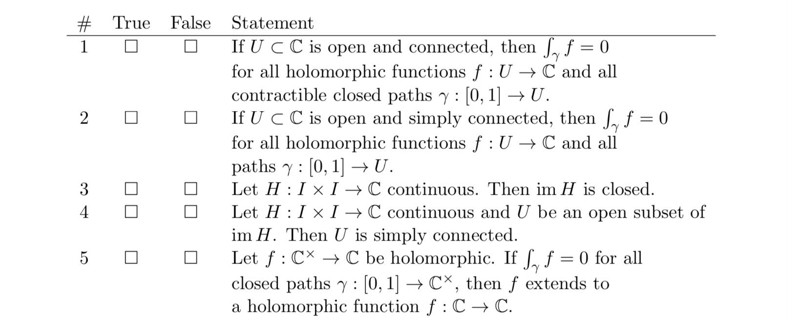 Solved \begin{tabular}{ll} # True False & Statement \\ | Chegg.com