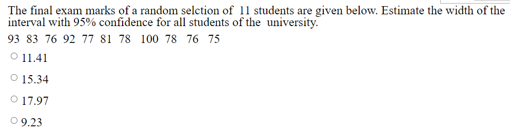 Solved The final exam marks of a random selction of 11 | Chegg.com