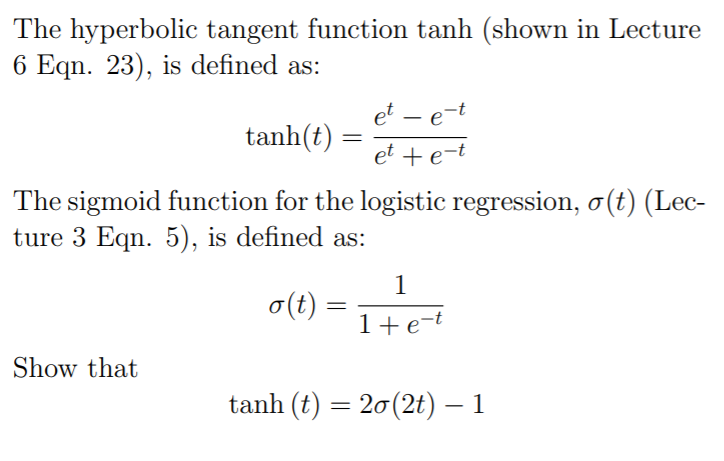 Solved The hyperbolic tangent function tanh (shown in | Chegg.com