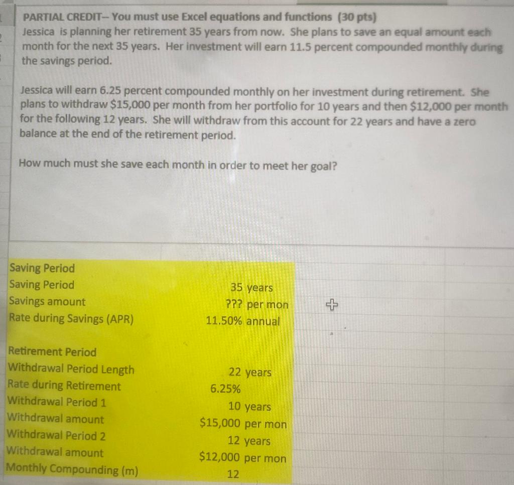 Solved 2 PARTIAL CREDIT- You must use Excel equations and | Chegg.com