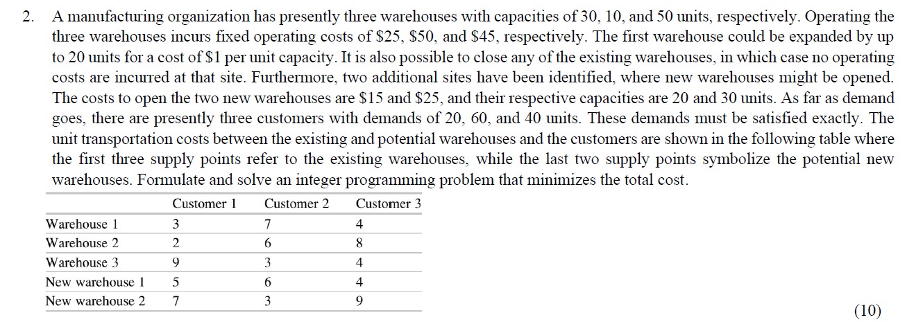 Solved A manufacturing organization has presently three | Chegg.com