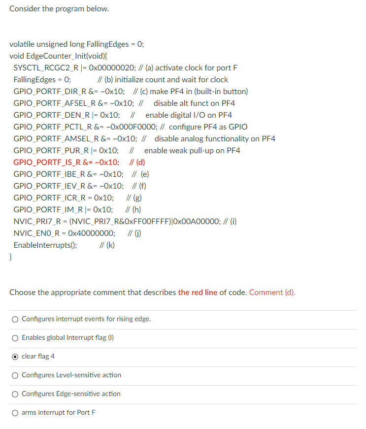 Solved volatile unsigned long FallingEdges = 0 ; void | Chegg.com