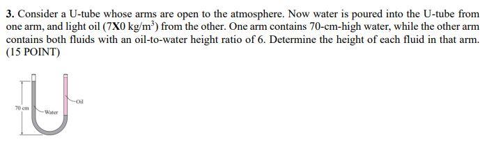 Solved 3. Consider a U-tube whose arms are open to the | Chegg.com
