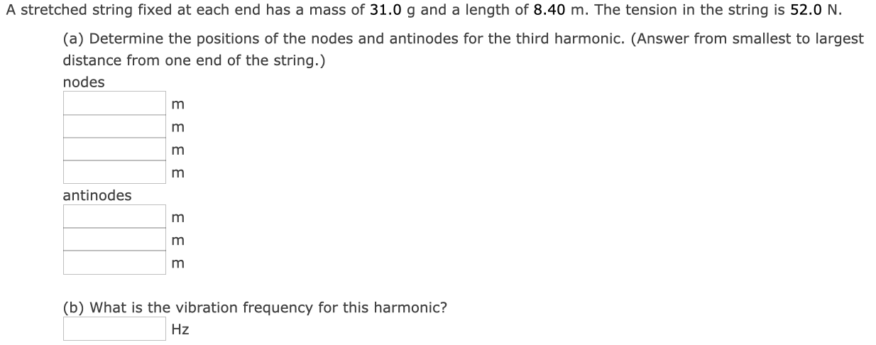 Solved A stretched string fixed at each end has a mass of | Chegg.com