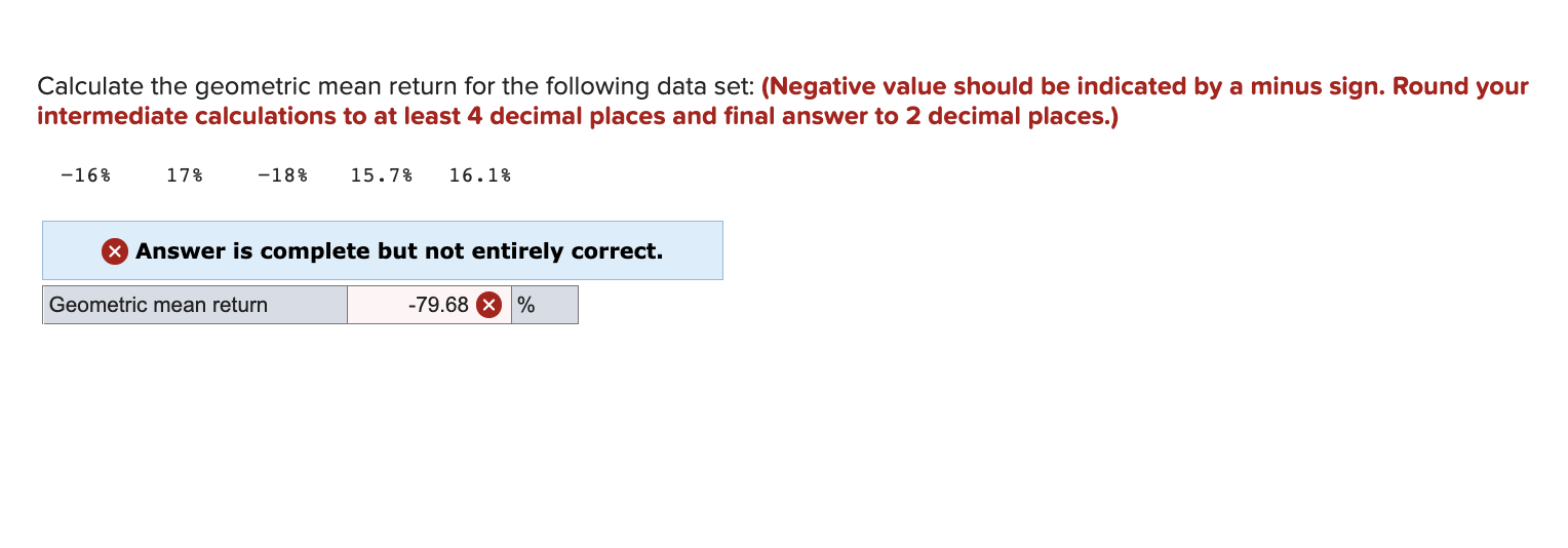 Solved Calculate the geometric mean return for the following | Chegg.com