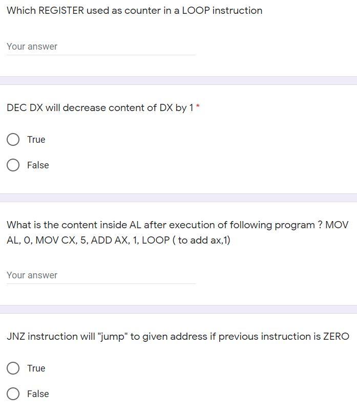 Solved Which REGISTER used as counter in a LOOP instruction | Chegg.com