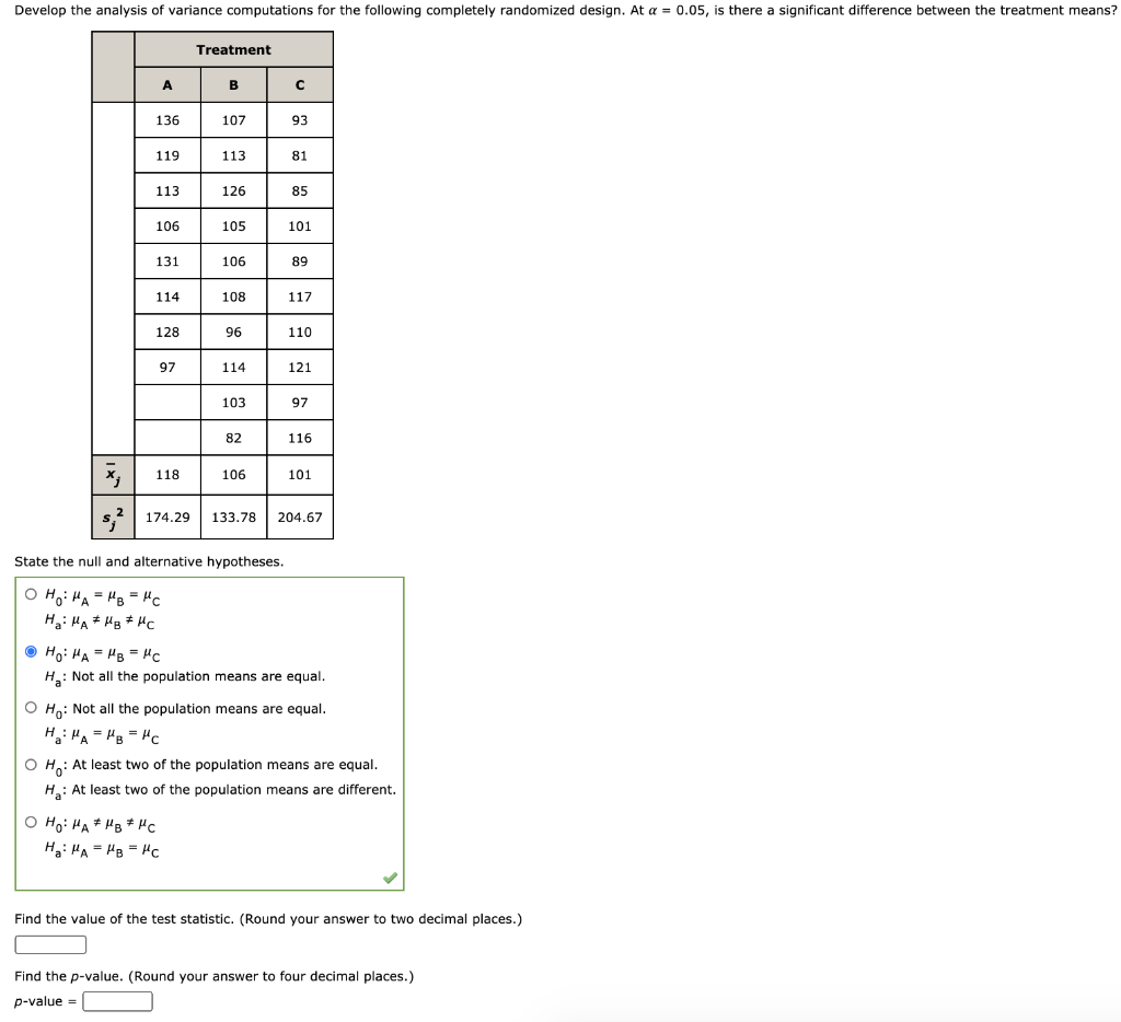 Solved Develop the analysis of variance computations for the | Chegg.com