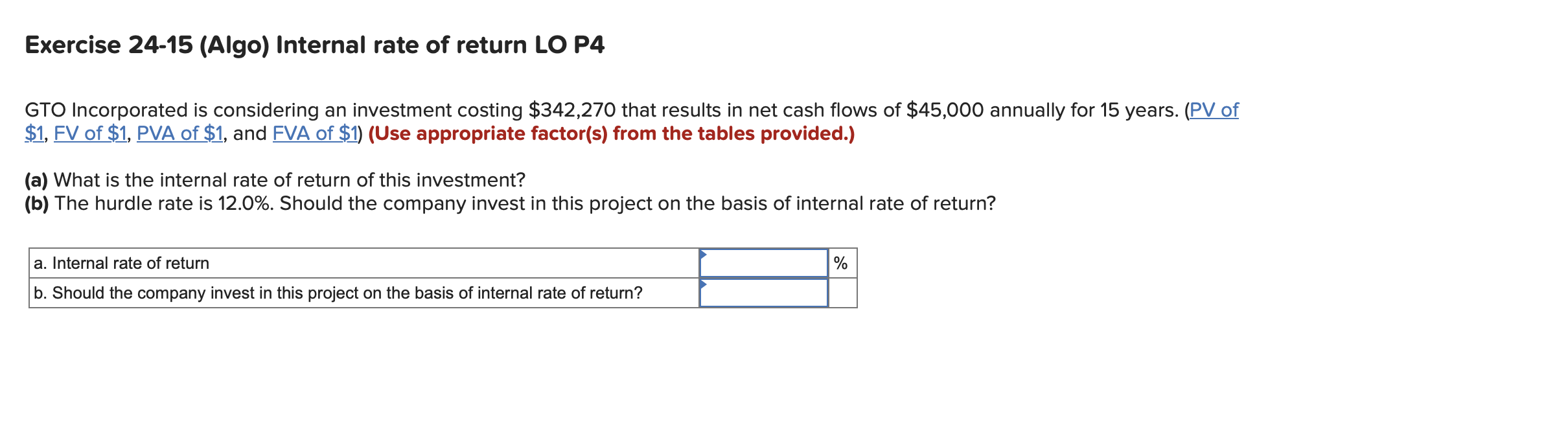 Solved Exercise 24-15 (Algo) Internal rate of return LO P4 | Chegg.com