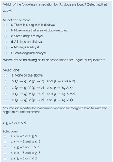 Solved Which of the following is a negation for "All dogs | Chegg.com