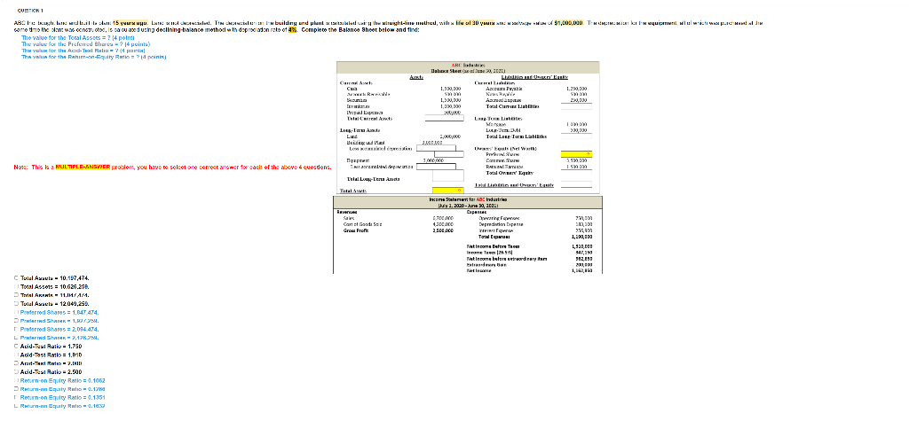 Solved The value for the Tocal Assess = ? f4 polnt The volue | Chegg.com