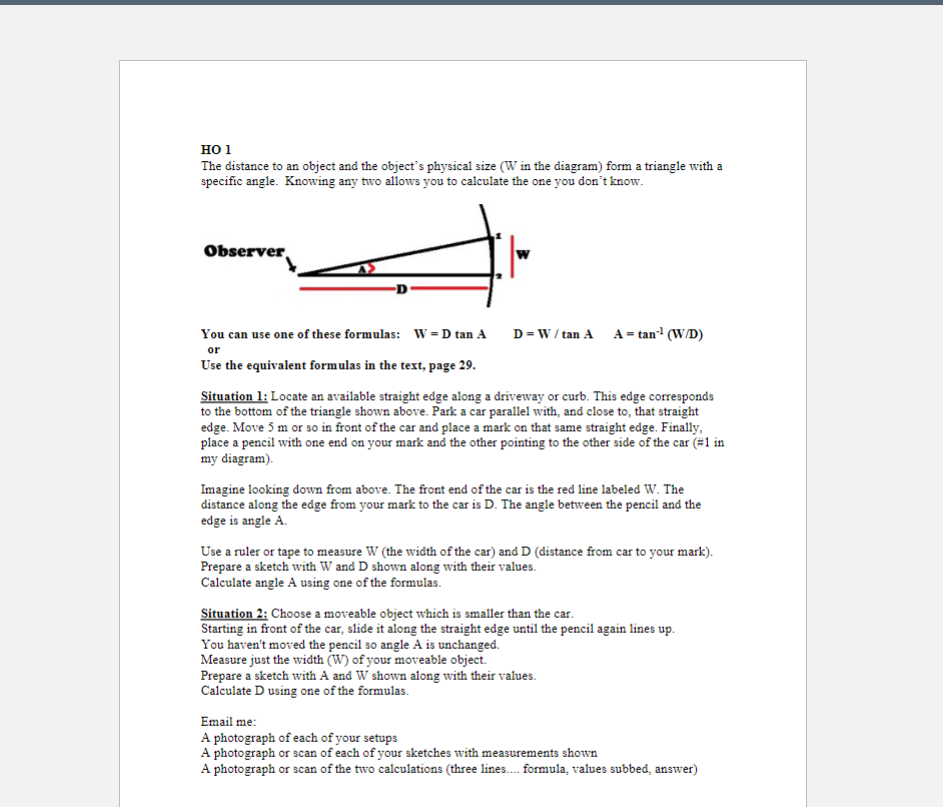 Solved HO 1 The distance to an object and the object's | Chegg.com