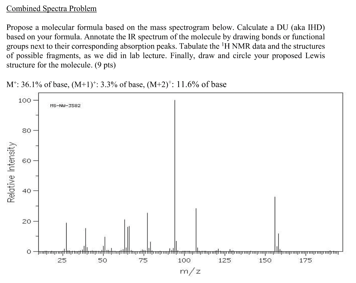 Solved Combined Spectra Problem Propose a molecular formula | Chegg.com