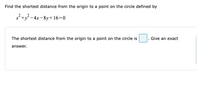 Solved Find the shortest distance from the origin to a point | Chegg.com