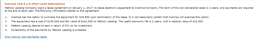 Solved Exercise 21A-6 a-b (Part Level Submission) Metlock | Chegg.com