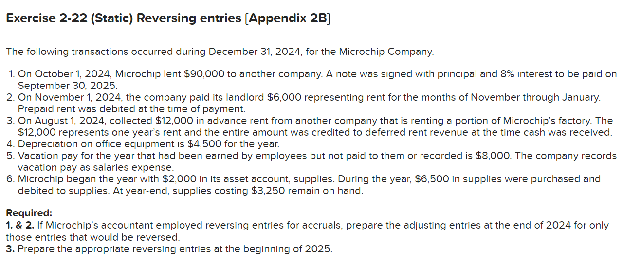 Solved Exercise 2-22 (Static) Reversing entries [Appendix | Chegg.com