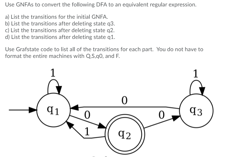 Solved Use GNFAs to convert the following DFA to an | Chegg.com