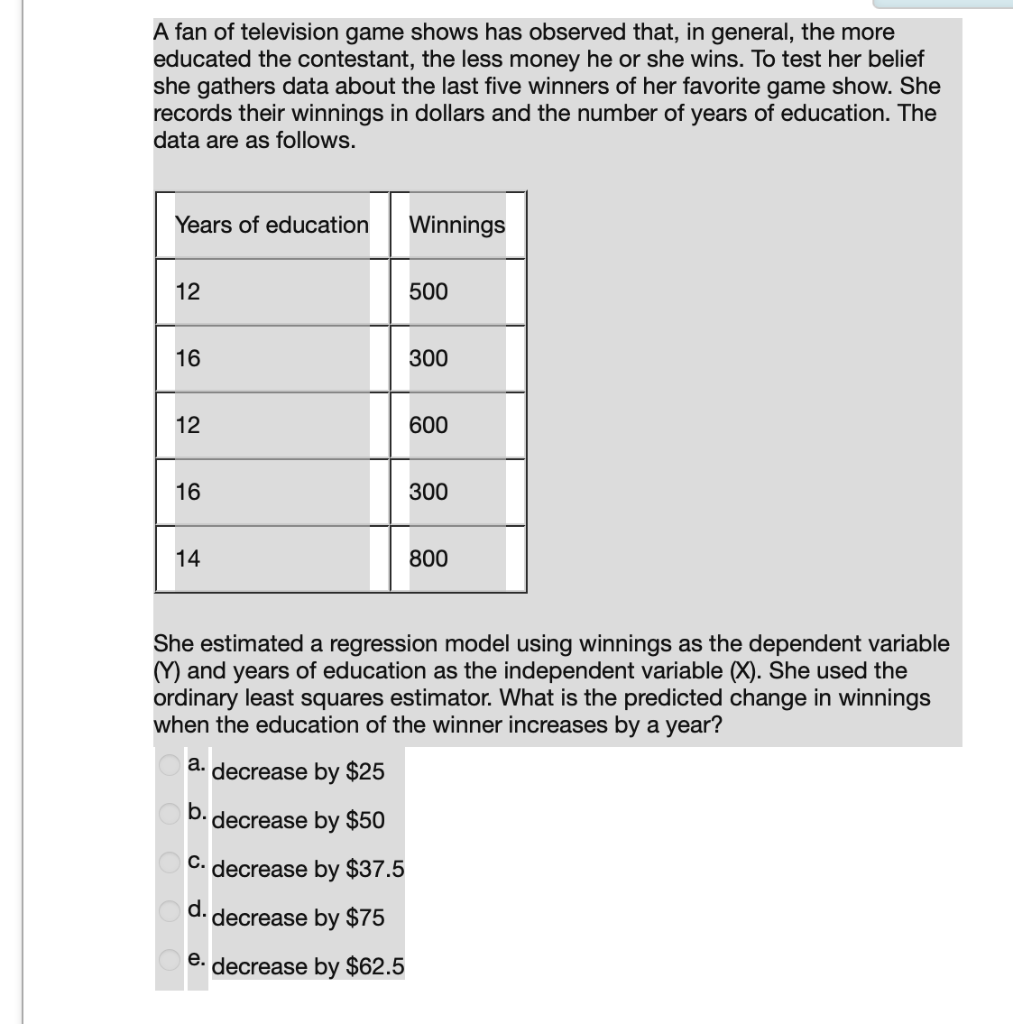 Solved A fan of television game shows has observed that, in | Chegg.com