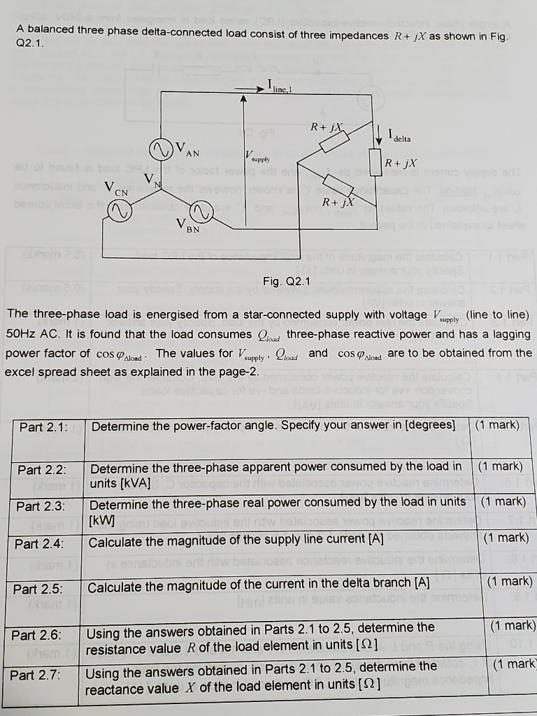 Solved A balanced three phase delta-connected load consist | Chegg.com