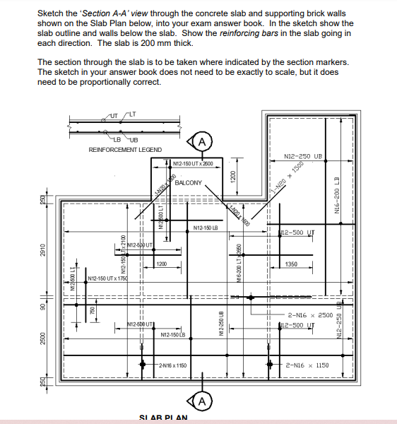 Sketch the 'Section A-A' view through the concrete | Chegg.com