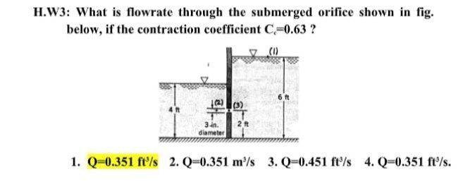Solved H.W3: What is flowrate through the submerged orifice | Chegg.com