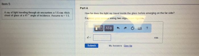 Solved A ray of light travelling through air encounters a | Chegg.com