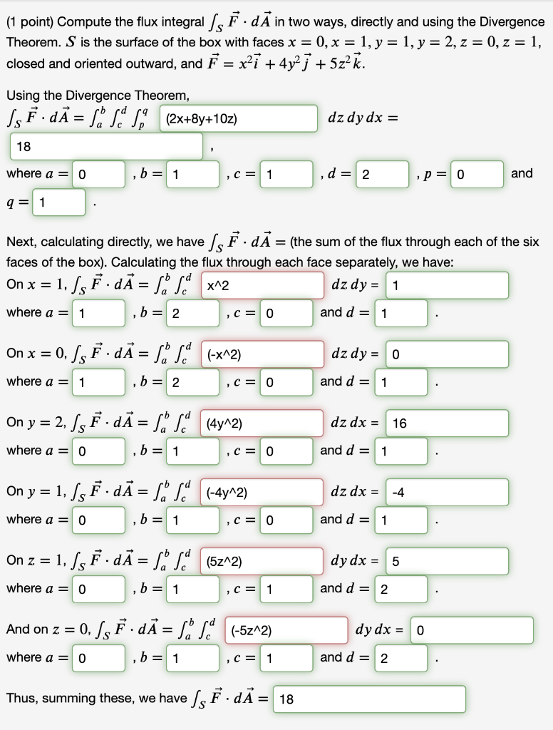 Solved (1 point) Compute the flux integral ∫SF⋅dA in two | Chegg.com