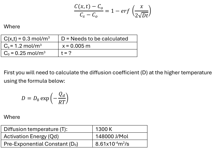 Solved C(x,t)-CoCs-Co=1-erf(x2Dt2)WhereFirst you will need | Chegg.com