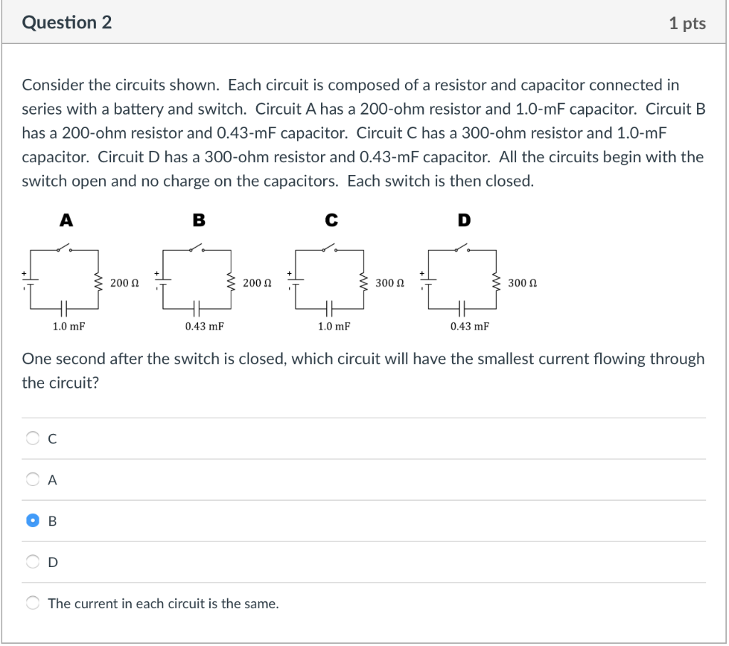 Solved Question2 1 pts Consider the circuits shown. Each | Chegg.com