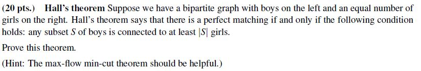 (20 pts.) Hall's theorem Suppose we have a bipartite | Chegg.com