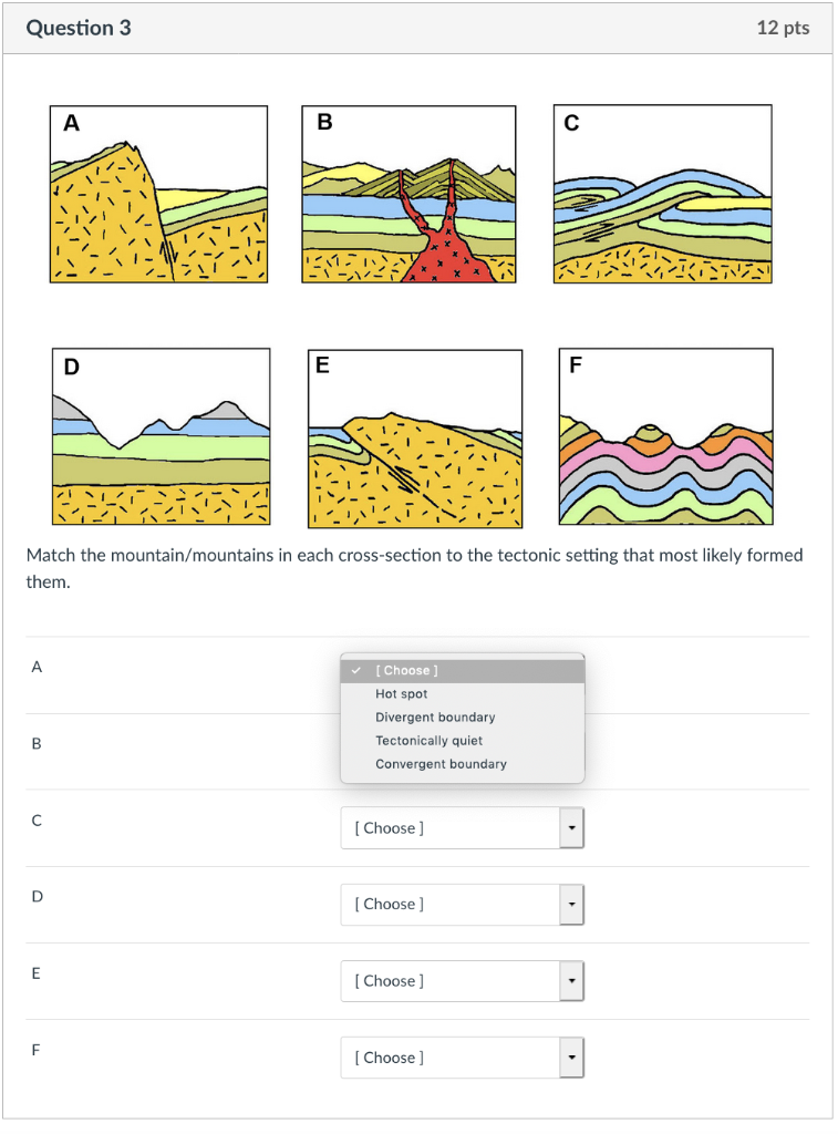 Solved Question 3 12 pts Match the mountain/mountains in | Chegg.com