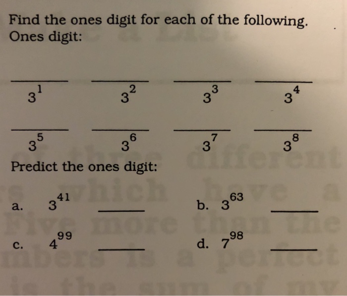 Solved Find the ones digit for each of the following. Ones | Chegg.com