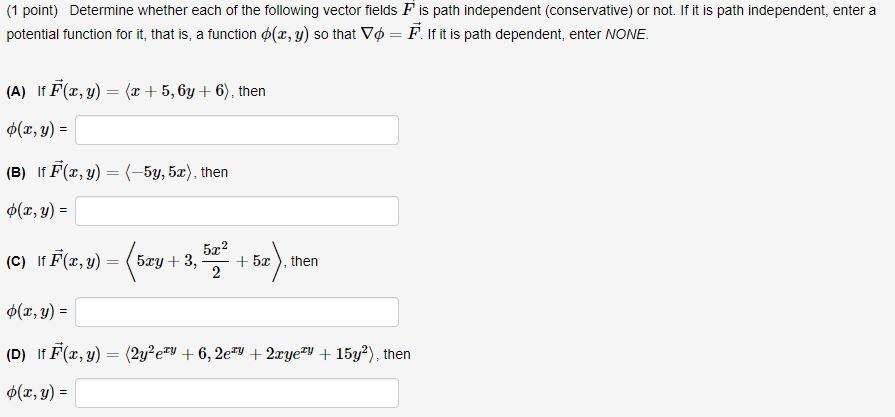 Solved (1 point) Determine whether each of the following | Chegg.com