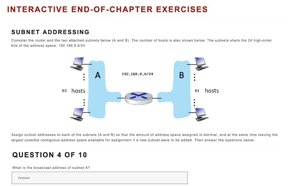 Solved SUBNET ADDRESSING Consider the router and the two | Chegg.com
