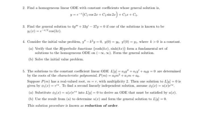 Solved 2. Find a homogeneous linear ODE with constant | Chegg.com