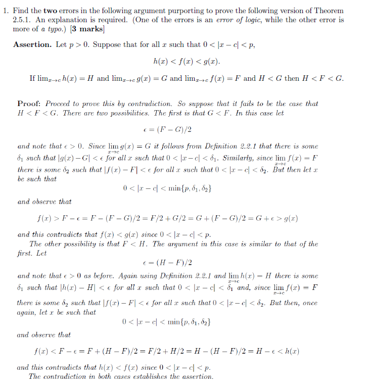 Solved 1. Find the two errors in the following argument | Chegg.com