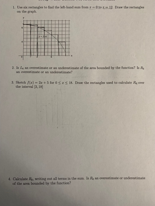 Solved 1. Use six rectangles to find the left-hand sum | Chegg.com
