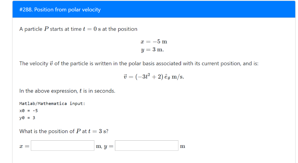 Solved #288. Position from polar velocity A particle P | Chegg.com
