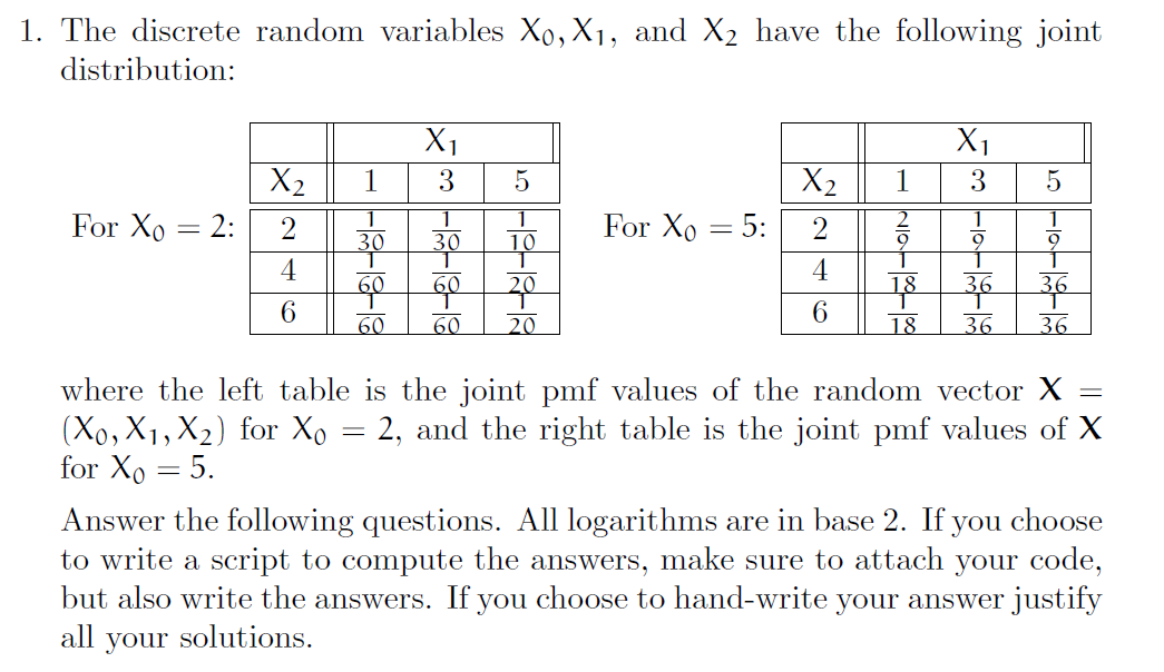 The discrete random variables X0,X1, and X2 have the | Chegg.com