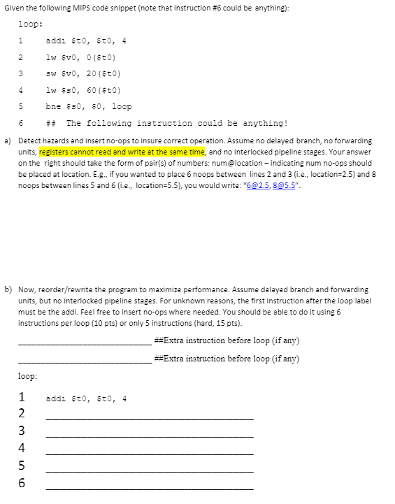 Solved 1 2 3 Given the following MIPS code snippet (note | Chegg.com