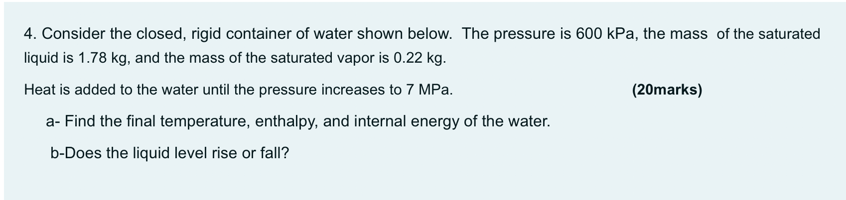 Solved 4. Consider the closed, rigid container of water | Chegg.com