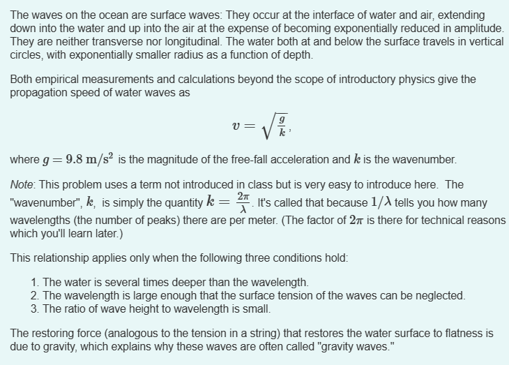 Solved The waves on the ocean are surface waves: They occur | Chegg.com