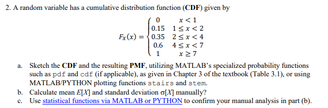 Solved 2. A random variable has a cumulative distribution | Chegg.com