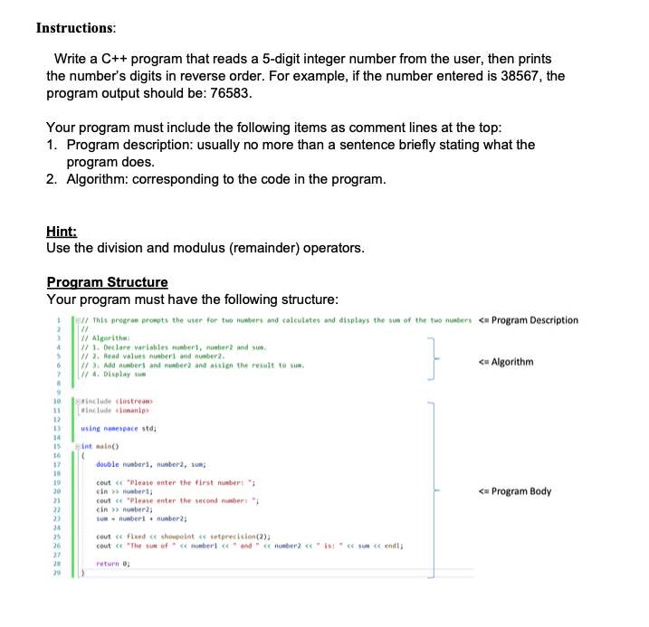 Solved Instructions: Write a C++ program that reads a | Chegg.com