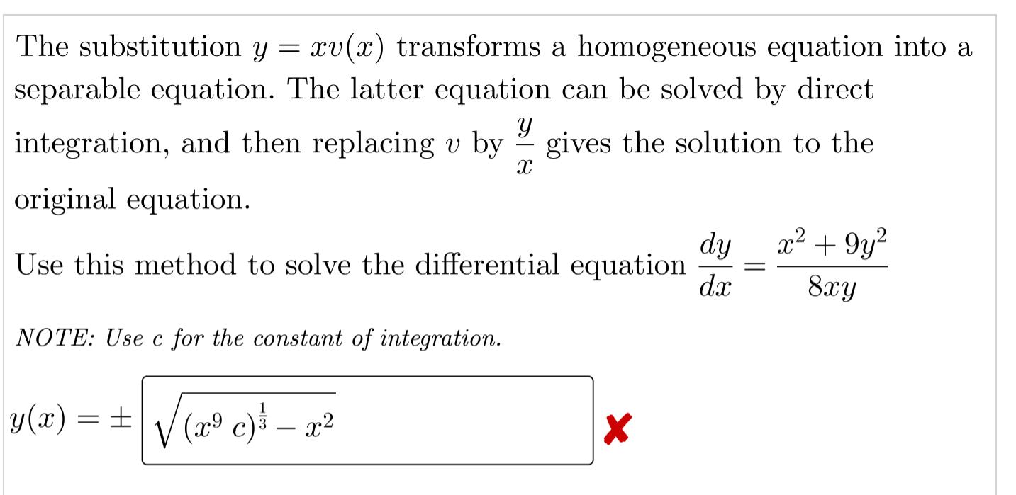 Solved The substitution y=xv(x) transforms a homogeneous | Chegg.com