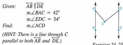 Solved Given: Find: AB∥DE m∠BAC=42∘m∠EDC=54∘m∠ACD (HINT: | Chegg.com