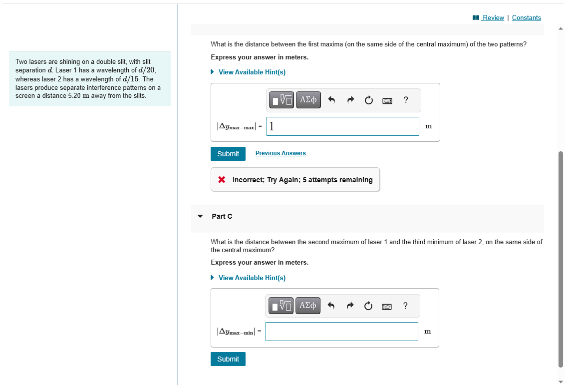 Solved What is the distance between the first maxima (on the | Chegg.com