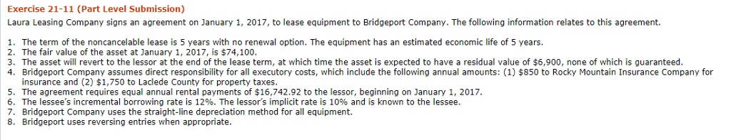 Solved Exercise 21-11 (Part Level Submission) Laura Leasing | Chegg.com